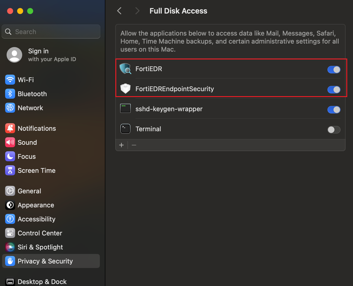 Installing a FortiEDR Collector on macOS | FortiEDR/XDR 6.2.0 | Fortinet Document Library